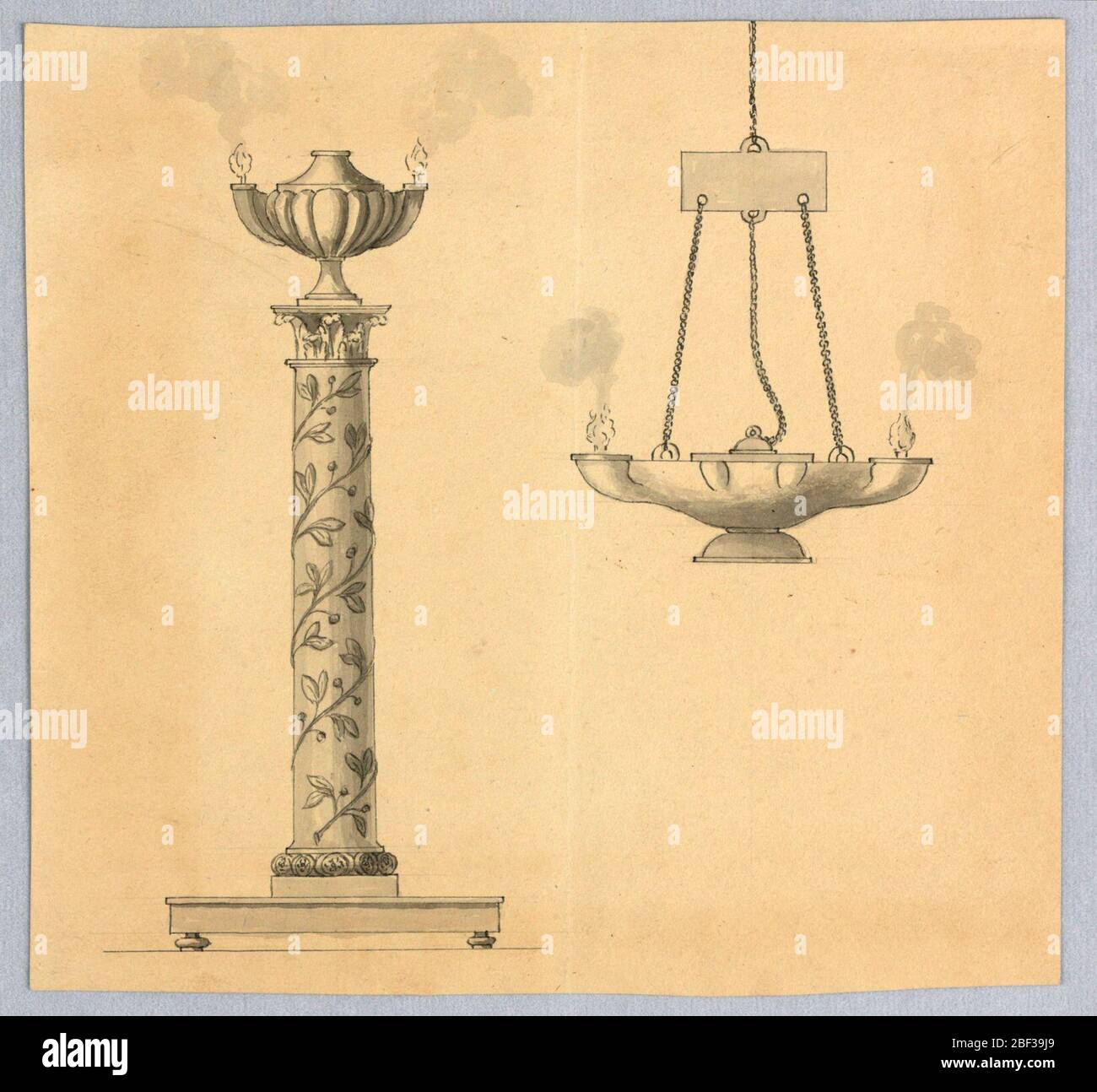Designs for Oil Lamps. Horizontal rectangle. Designs for a standing and ...