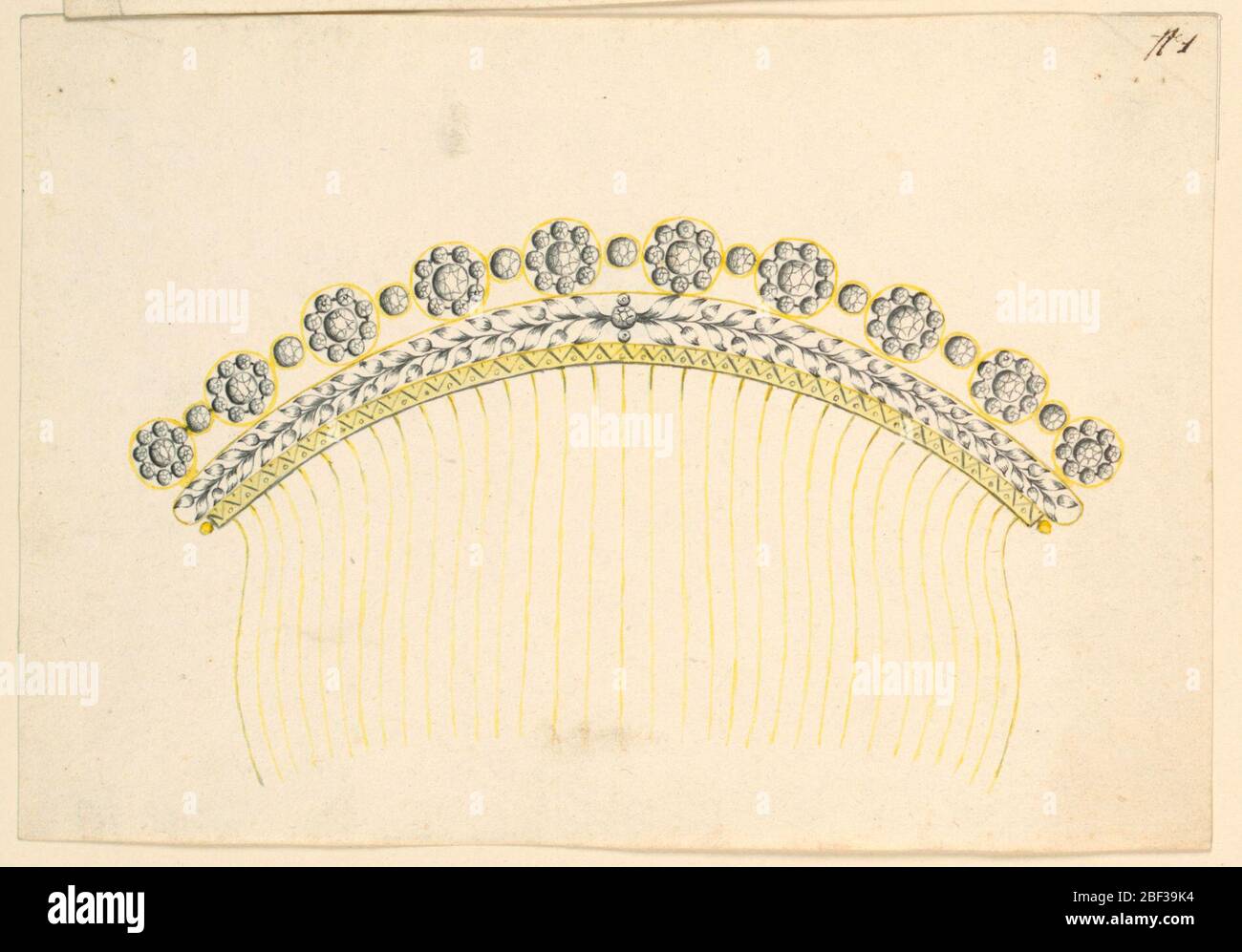 Design for a Comb. Jewelry design for a hair comb. The cresting border ...