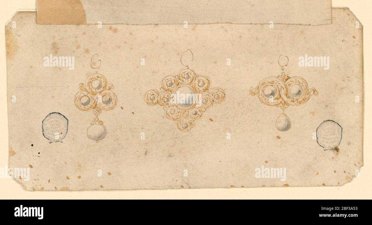 Design for Three Pendants with Rinceaux. Three pendants, each with a ...