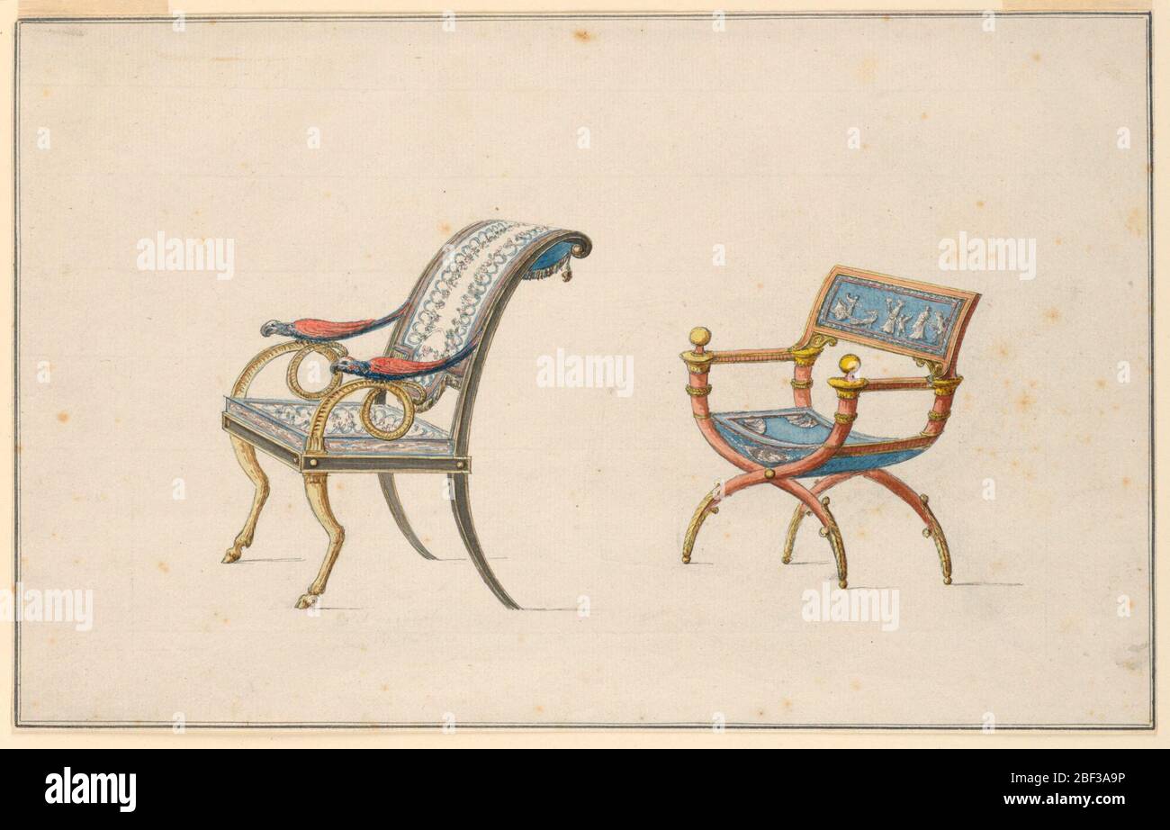 Design for Two Chairs. Two chairs, obliquely shown. At left, the back ...