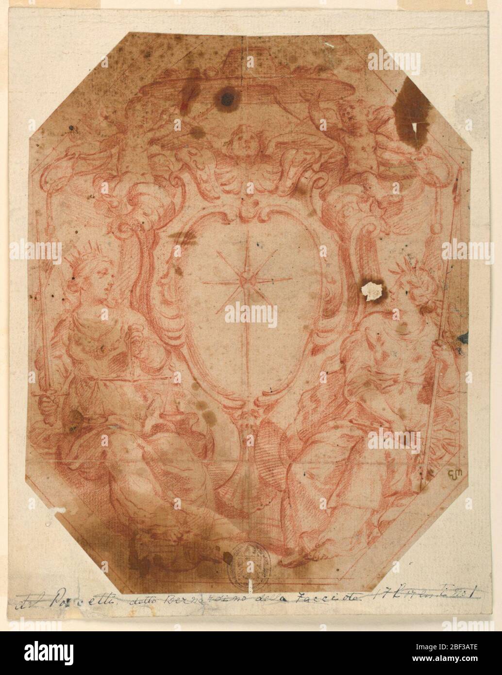Project for the Coat of Arms of a Prelate. Octagonal. Cherub in the top ...