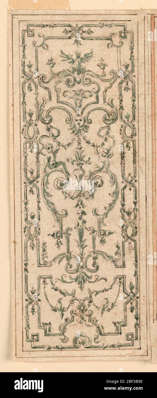 Strapwork Design. Design for vertical panel with strapwork, putti and ...