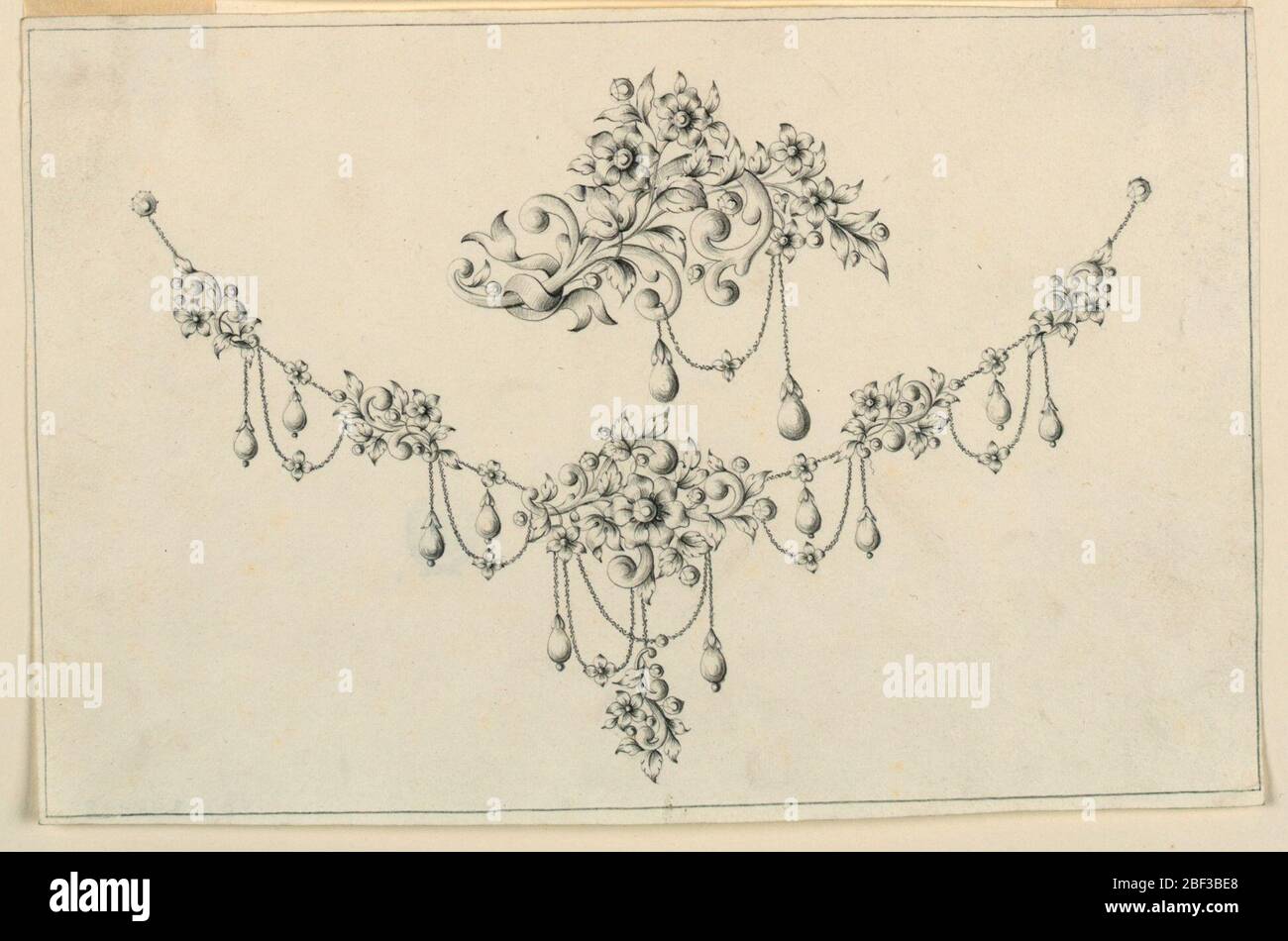 Design for a Necklace and Brooch. Flower bouquets spring from scrolling ...
