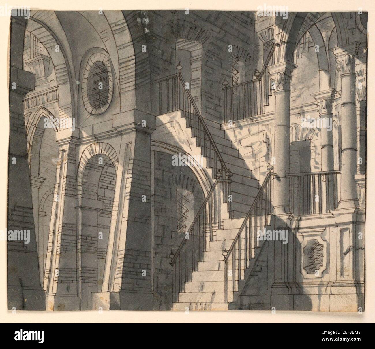 Stage Design Stone Interior with Stairway. Horizontal rectangle ...