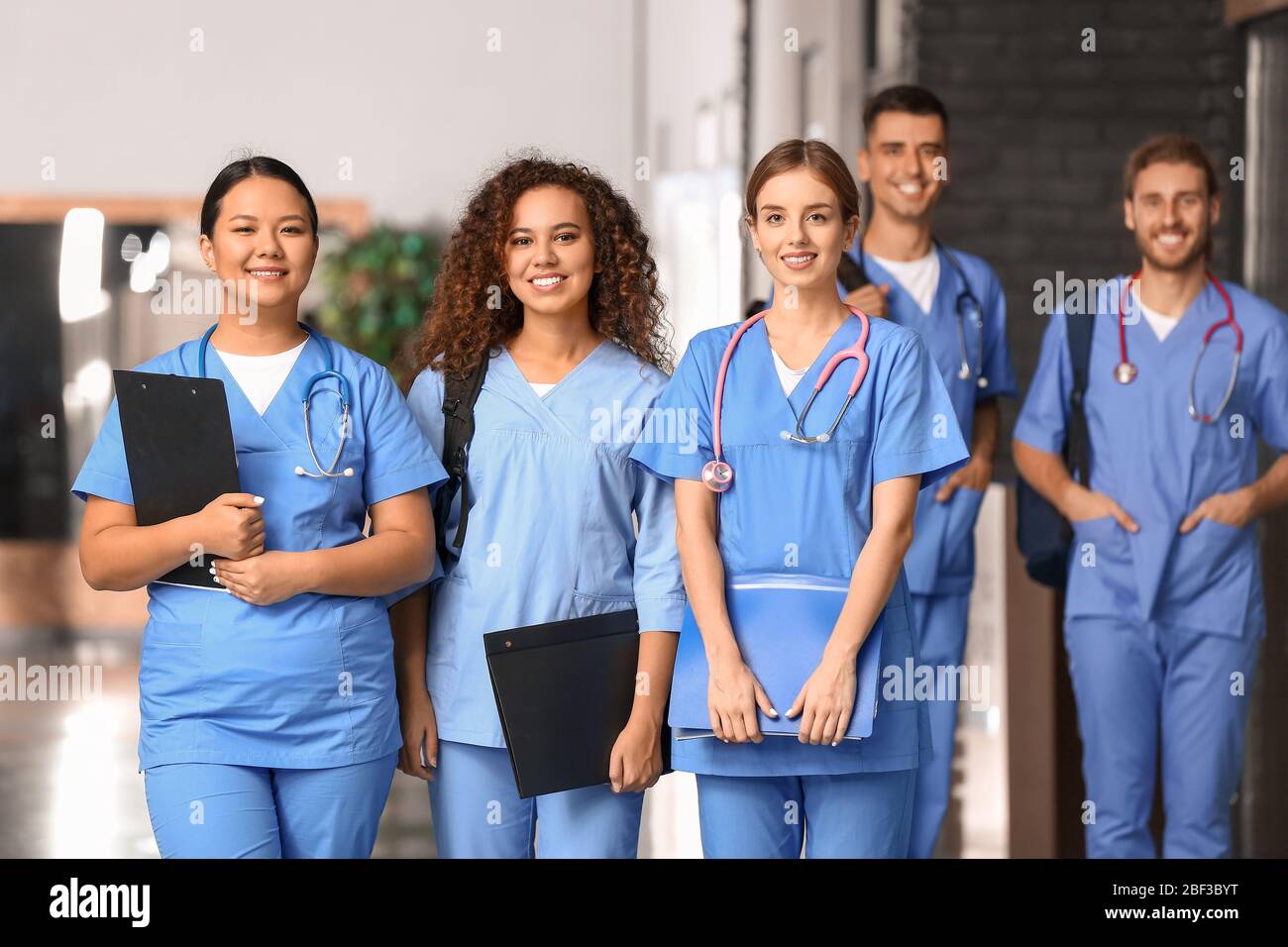 Group of students in corridor of medical university Stock Photo - Alamy