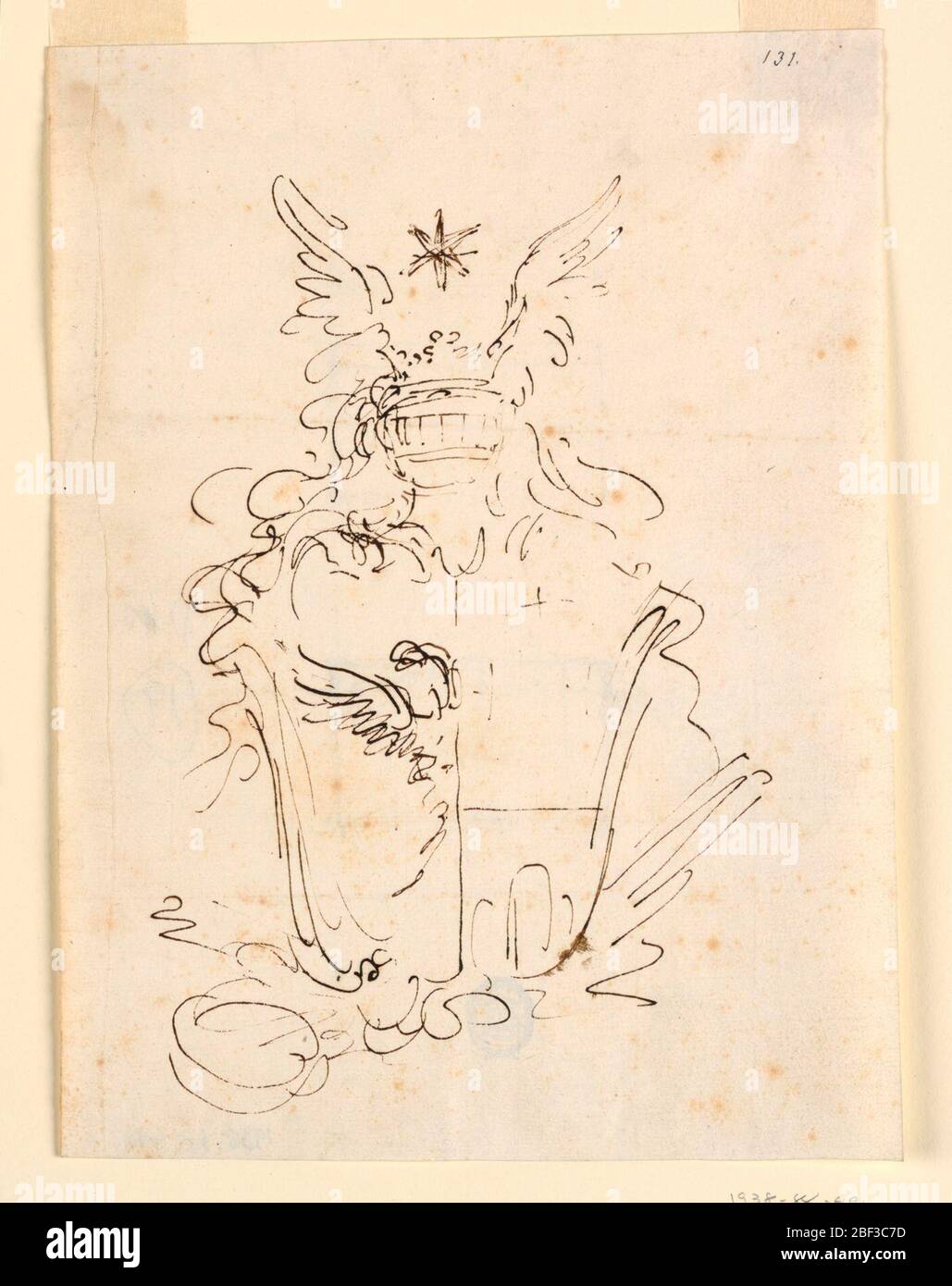 Sketch for Coat of Arms. Vertical rectangle. At right, the dexter half ...