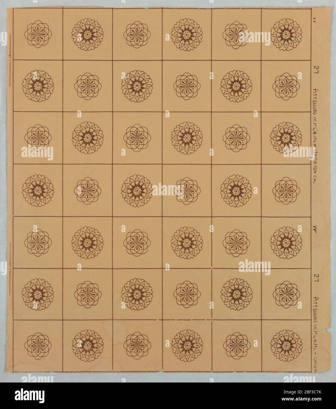 Sidewall and frieze. Tile pattern with geometricized floral motifs ...