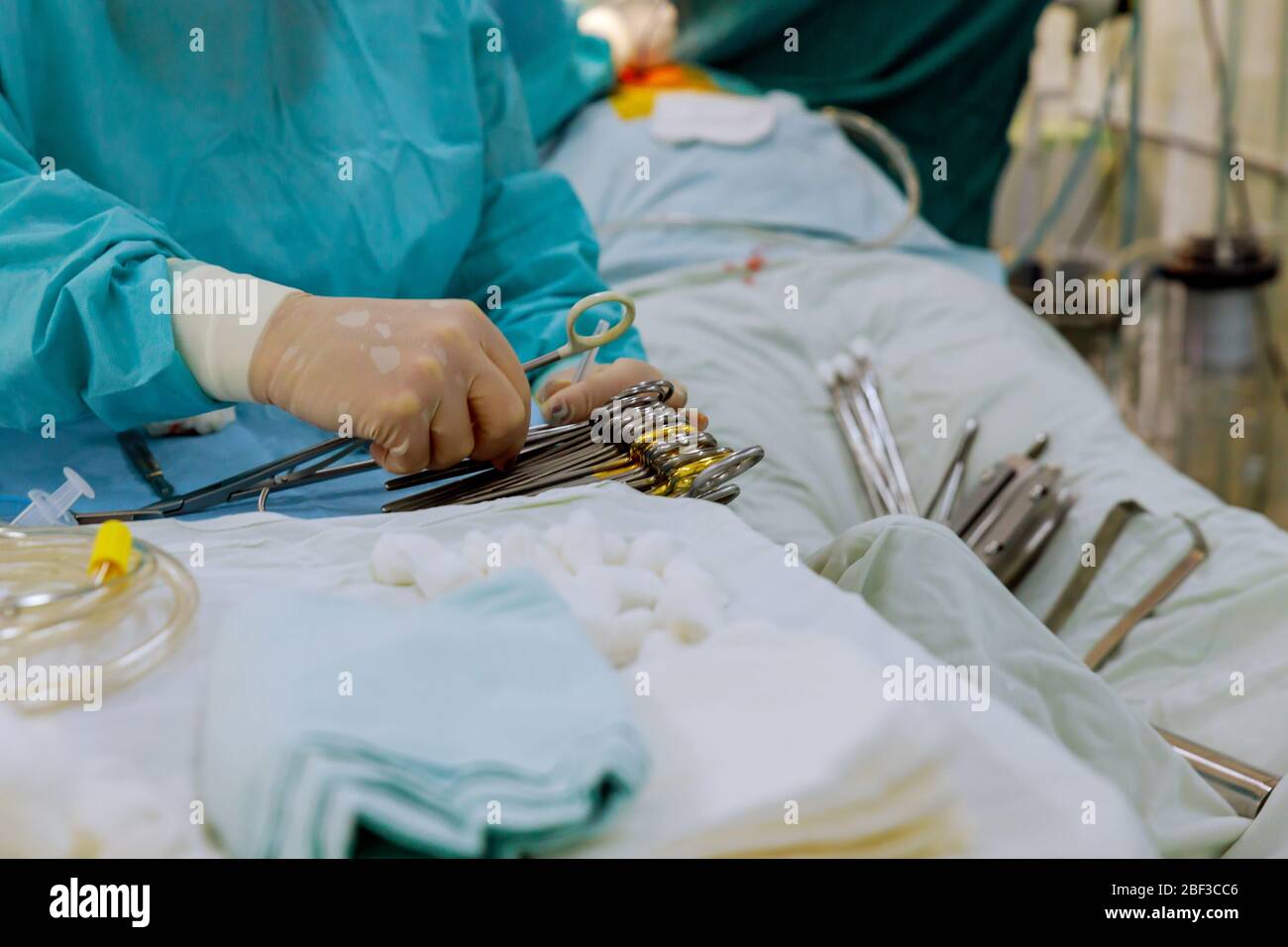 Operating room ready operation nurse preparing medical instruments for ...