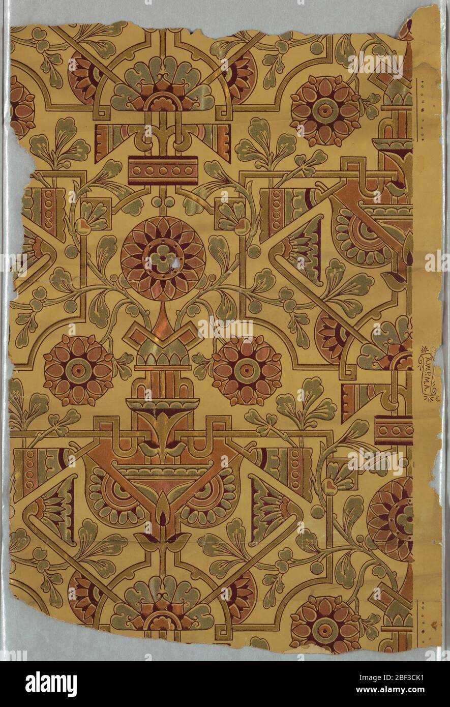 Sidewall. Anglo-Japanesque design with stylized floral motifs and ...