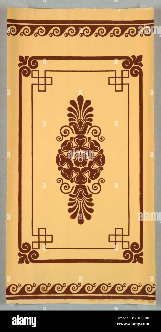 dado. Brown floral/palmette motif with border; wave pattern at top and ...