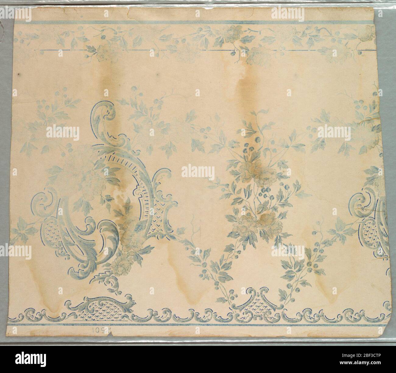 Frieze. Rococo scrolls alternate with festooned sprays of roses. At top ...