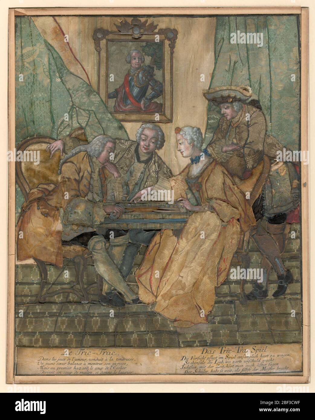 Le Jeu de TricTrac The Game of TricTrac. Textile picture combined with ...