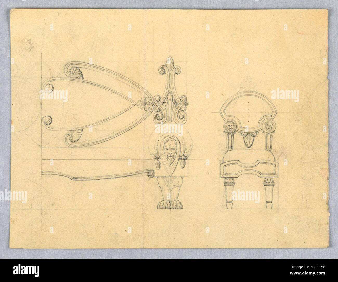 Elevation of a Sofa and Chair. Horizontal rectangle. At left, the right ...