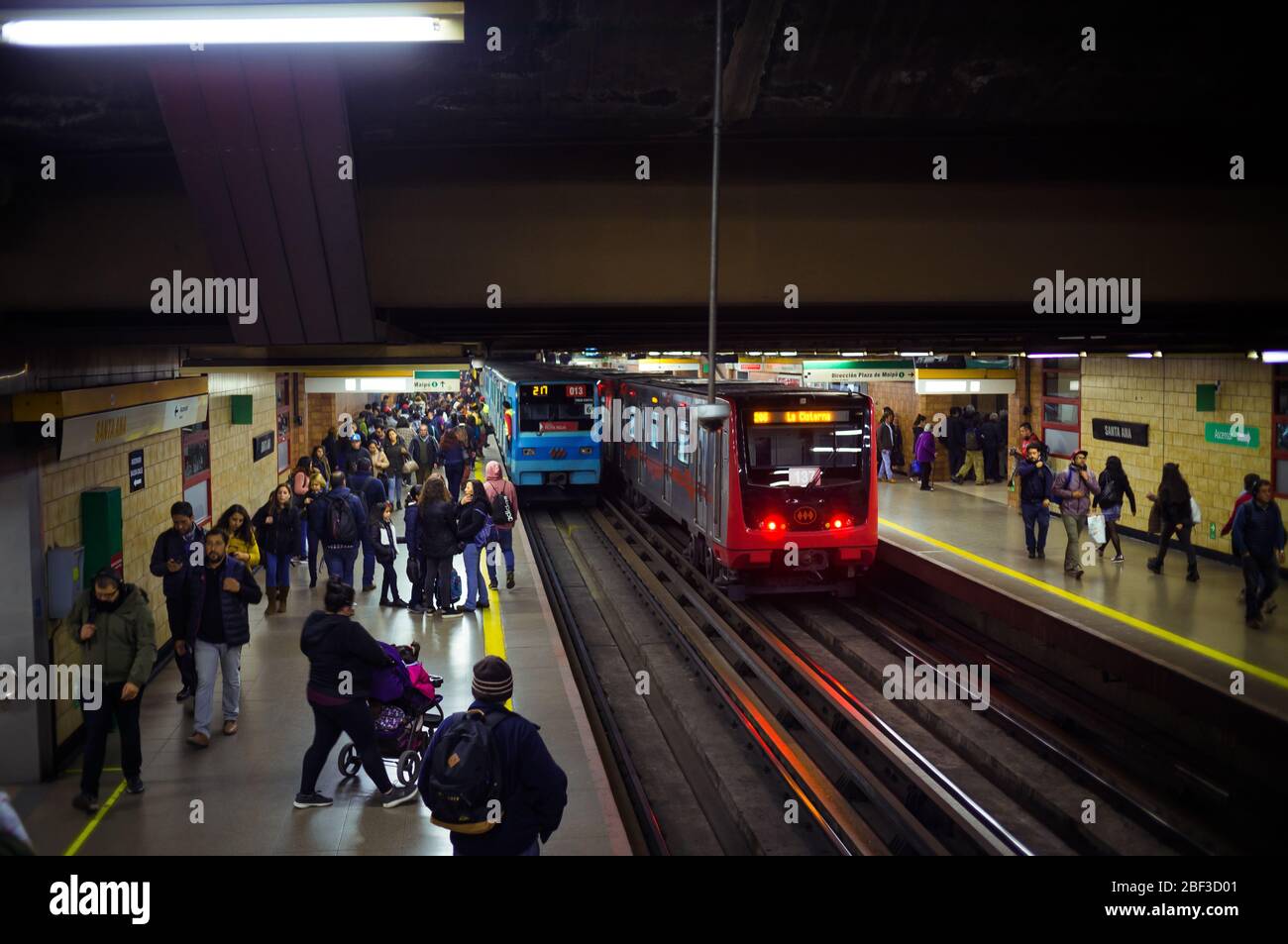 SANTIAGO, CHILE - AUGUST 2019: A Santiago Metro train at Santa Ana ...