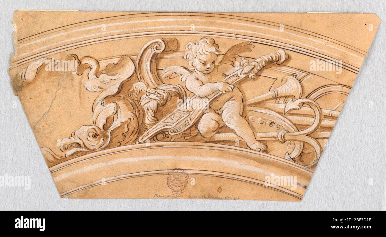 Project for a Ceiling Frieze. Trapezoid. At center is Cupid with an ...