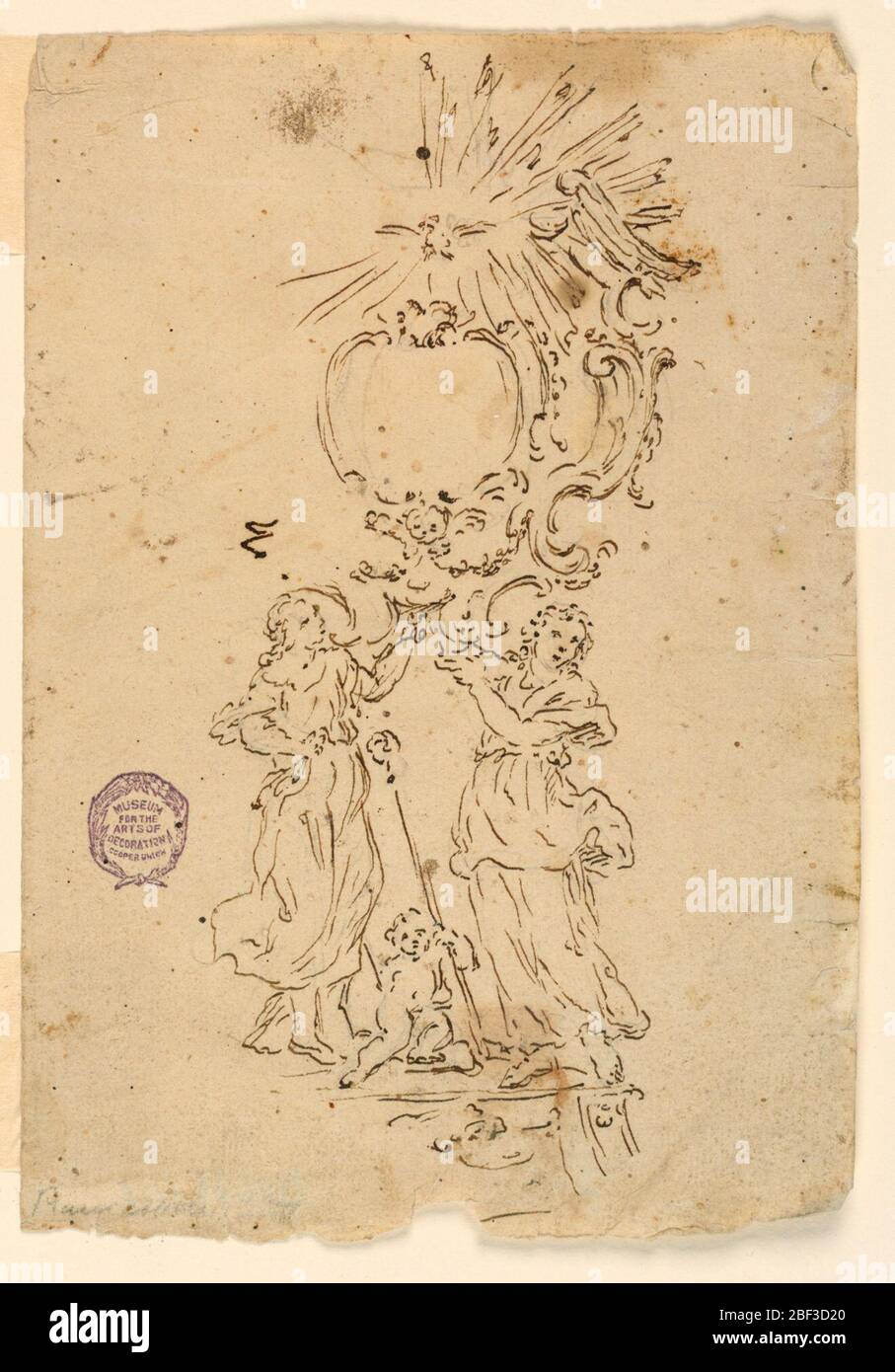 Sketch for a Reliquary. Two female figures standing upon a pedestal ...