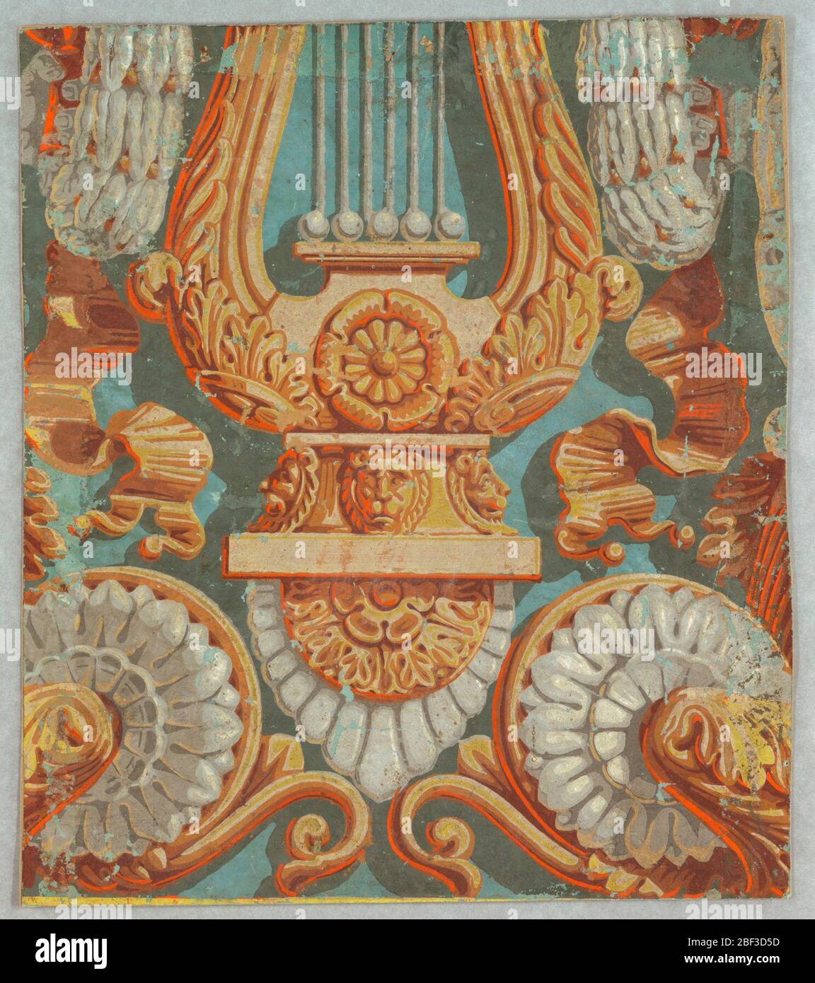 Overdoor. Vertical rectangle, with portion of a lyre, ribbons and ...