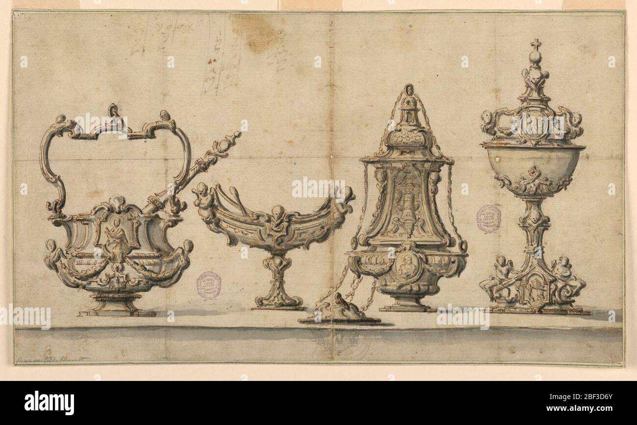Design for Ecclesiastical Utensils. A holy water vessel with sprinkler ...