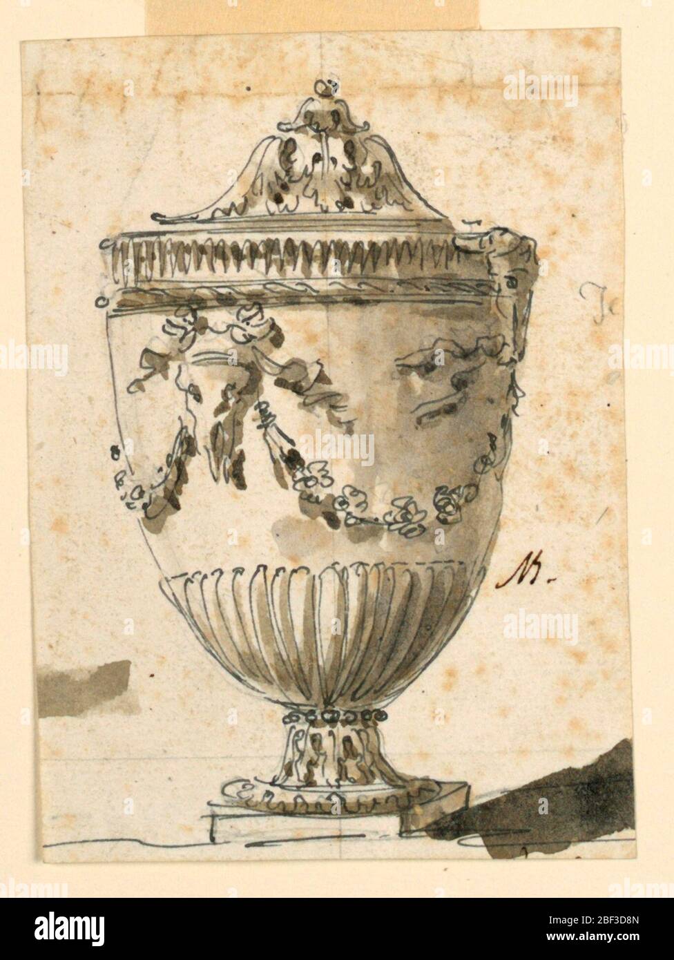 Design for an Urn. Elevation of an urn decorated with bucranium, swags ...