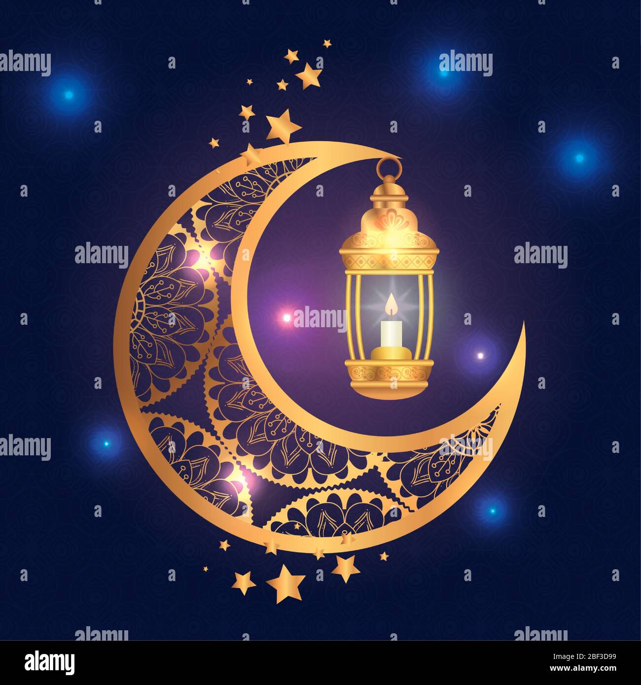eid mubarak poster with moon and lantern Stock Vector Image & Art - Alamy