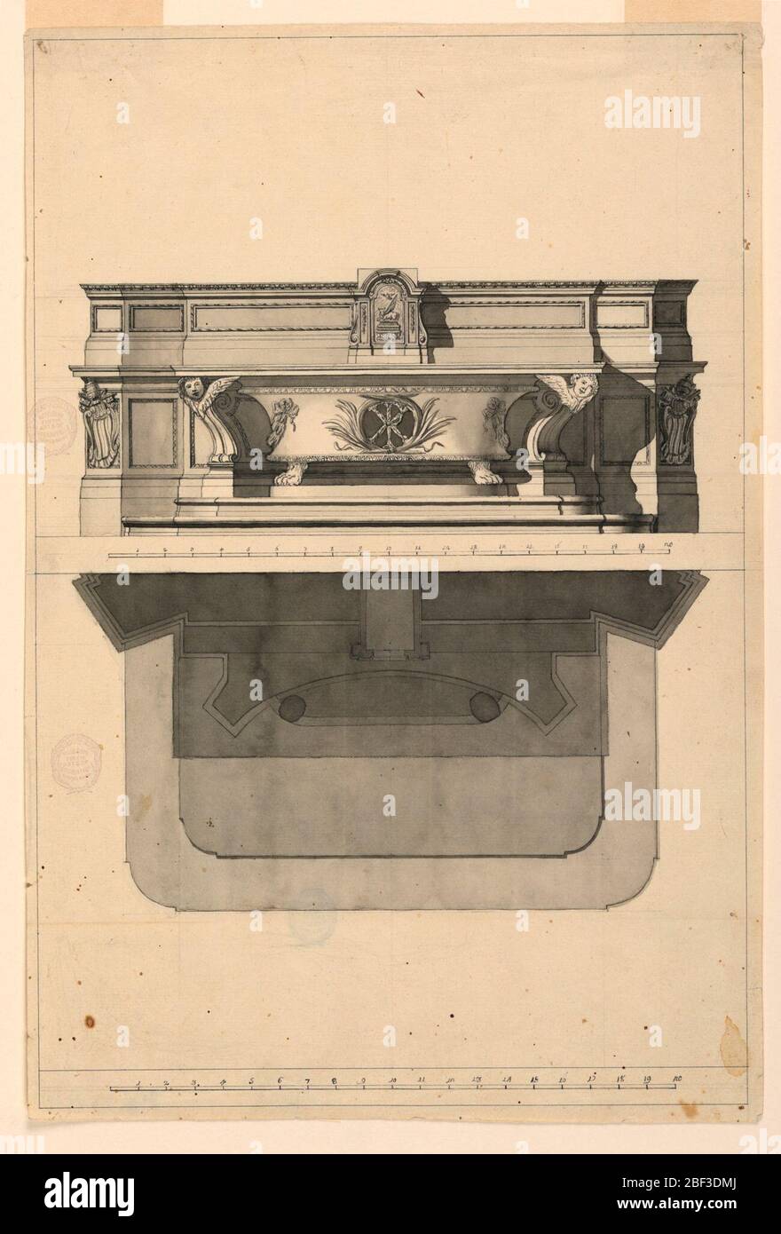 Project for an altar. Vertical composition of an altar. The mensa is ...