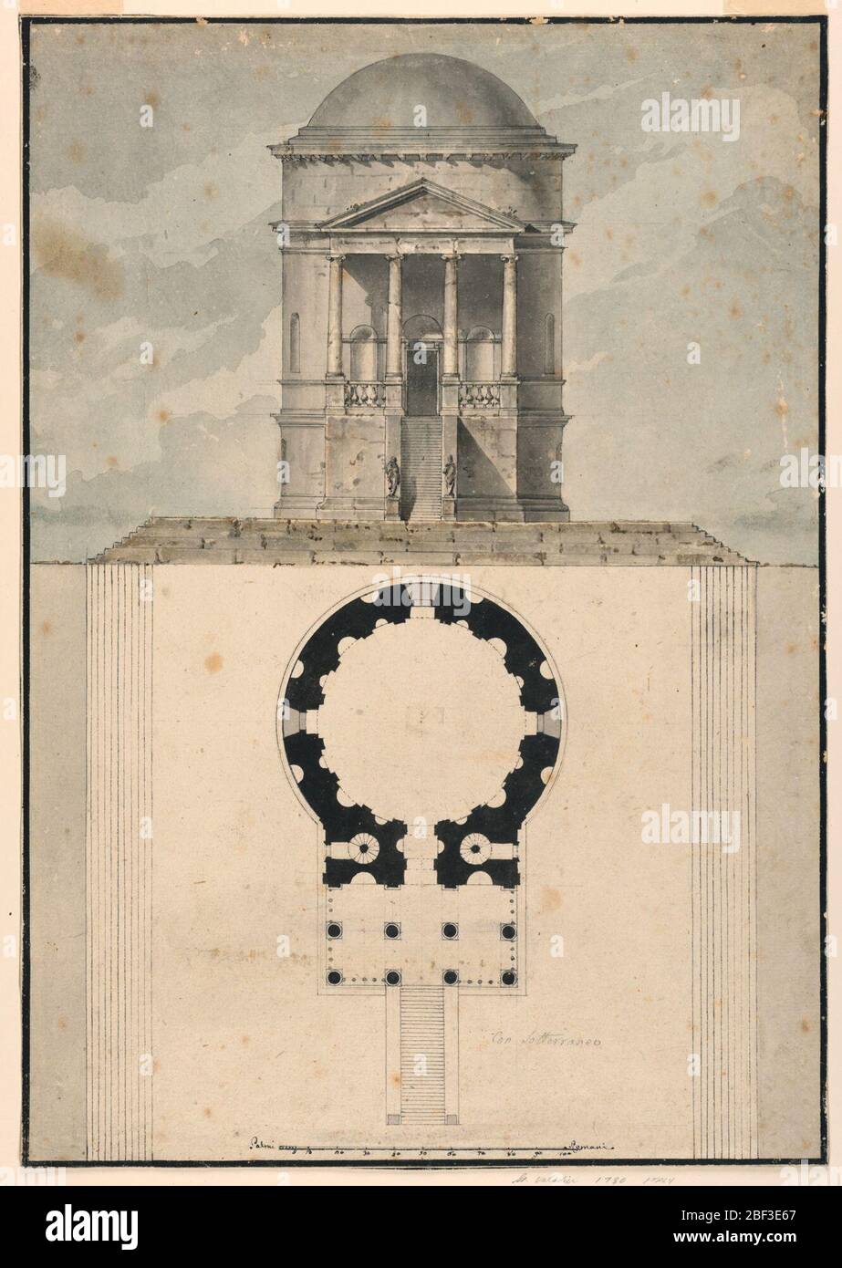 A Classical Temple. Elevation and plan, one above the other, of a ...