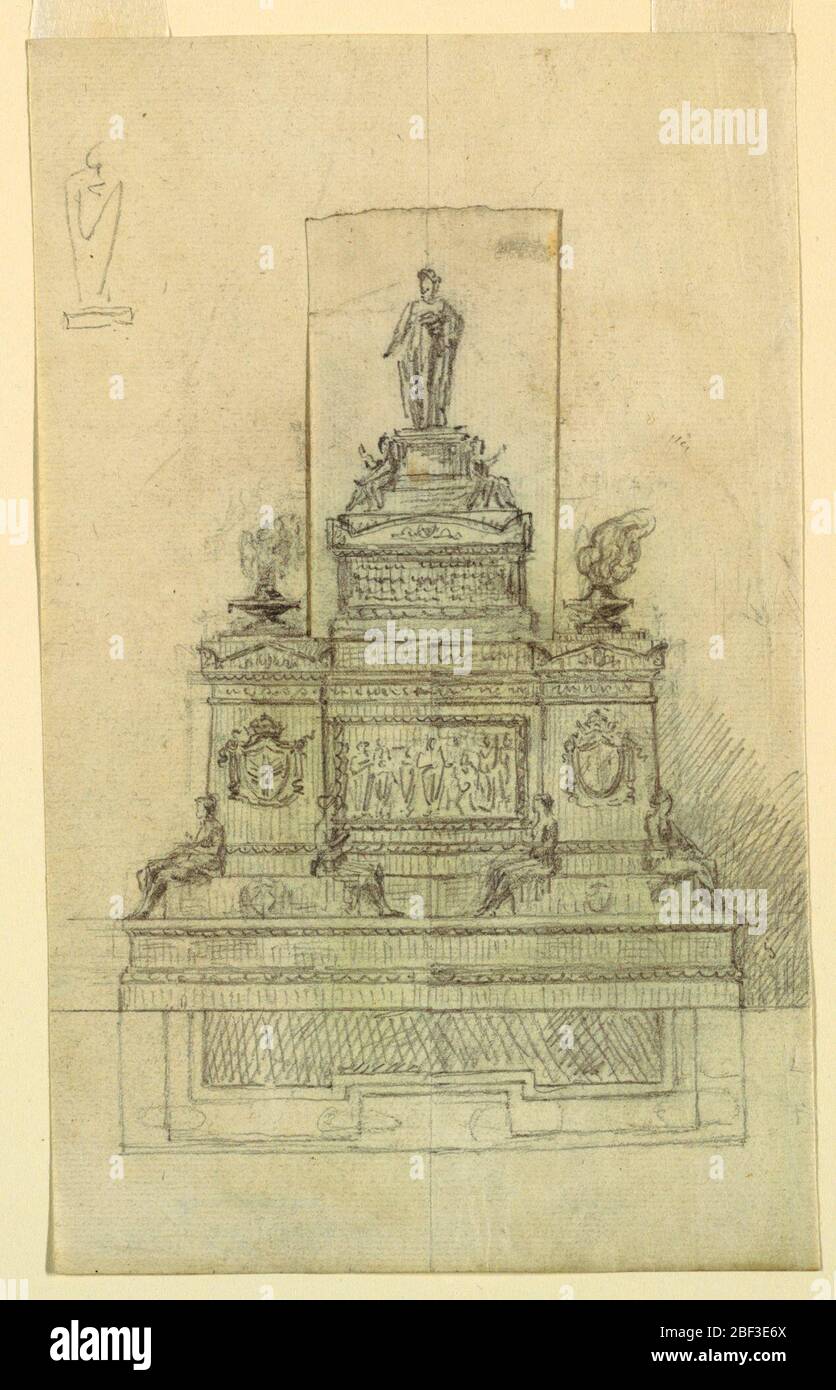 Design for a Monument. A large plinth supports three pillars, the ...