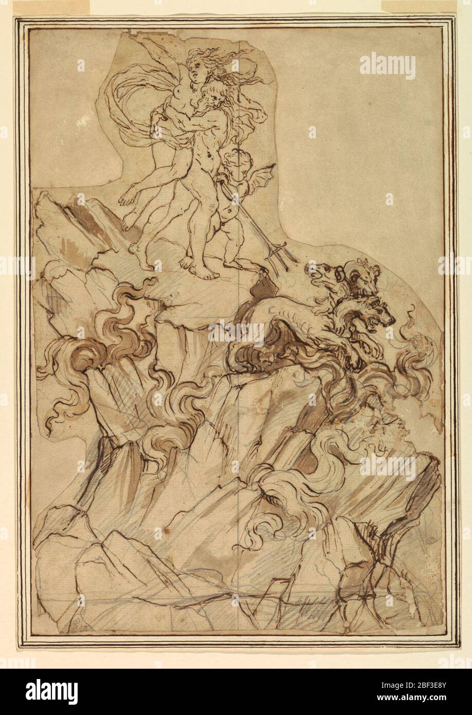 Design for a Fountain. Pluto abducting Proserpine and a putto driving ...