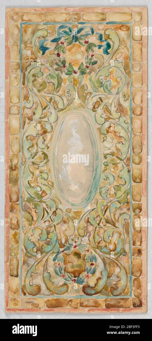 Design for stained glass. Design in green and yellow vines, C-scrolls ...