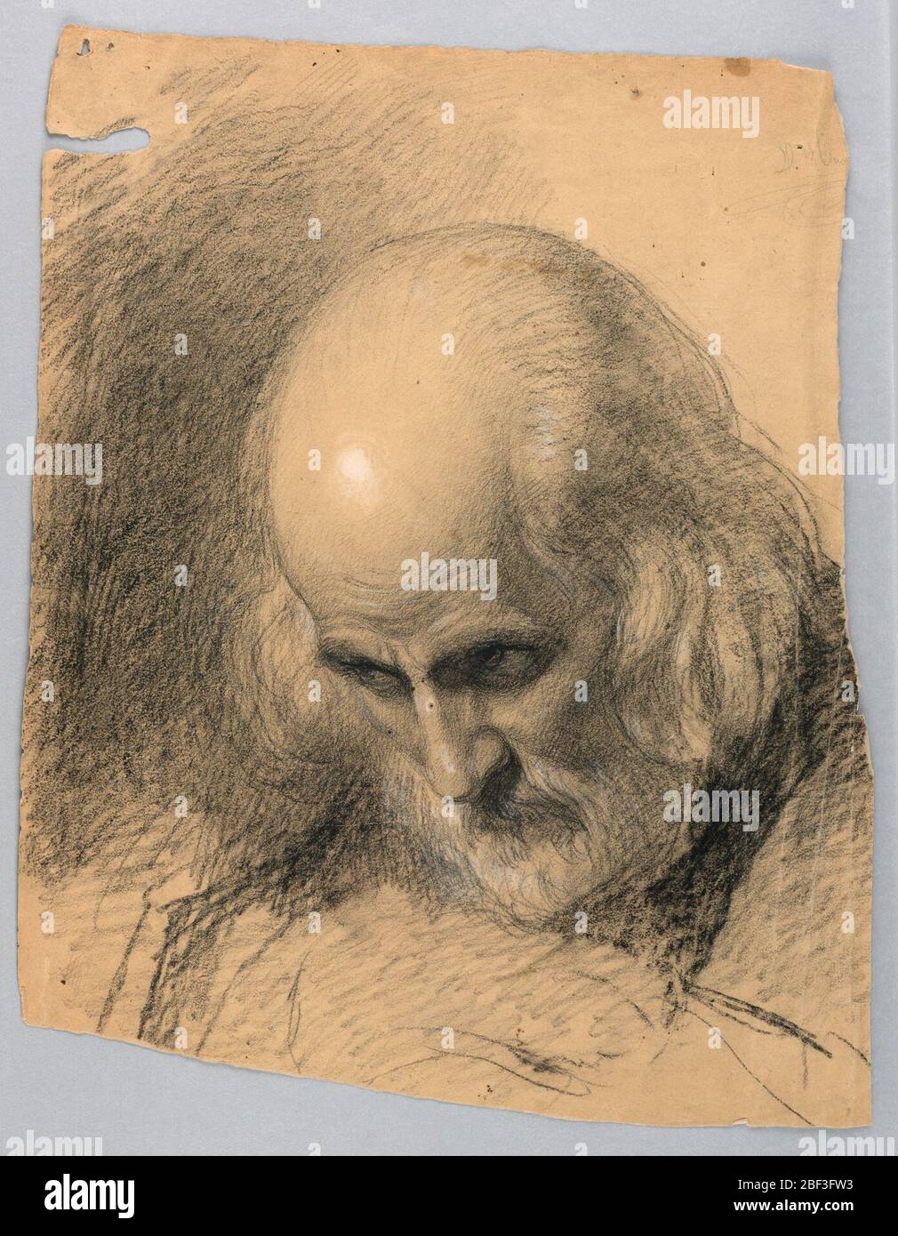 Study for A Lesson of Charity. Lowered head of an elderly man in three ...