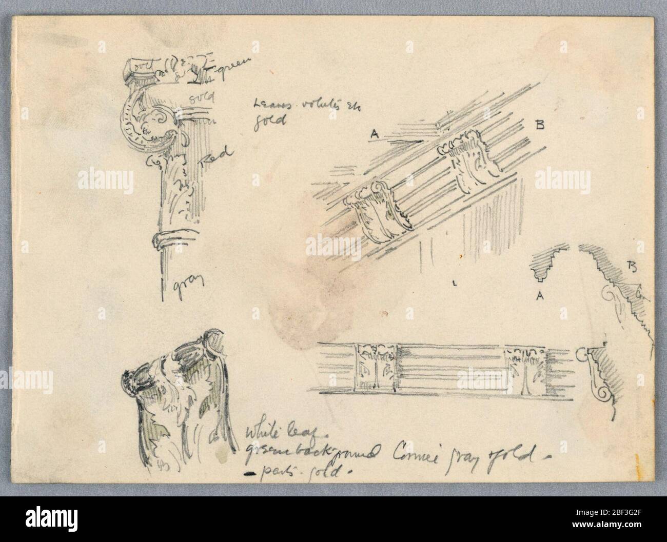 Sketches of Mouldings on Capitals. Acanthus lead motif in capitals ...