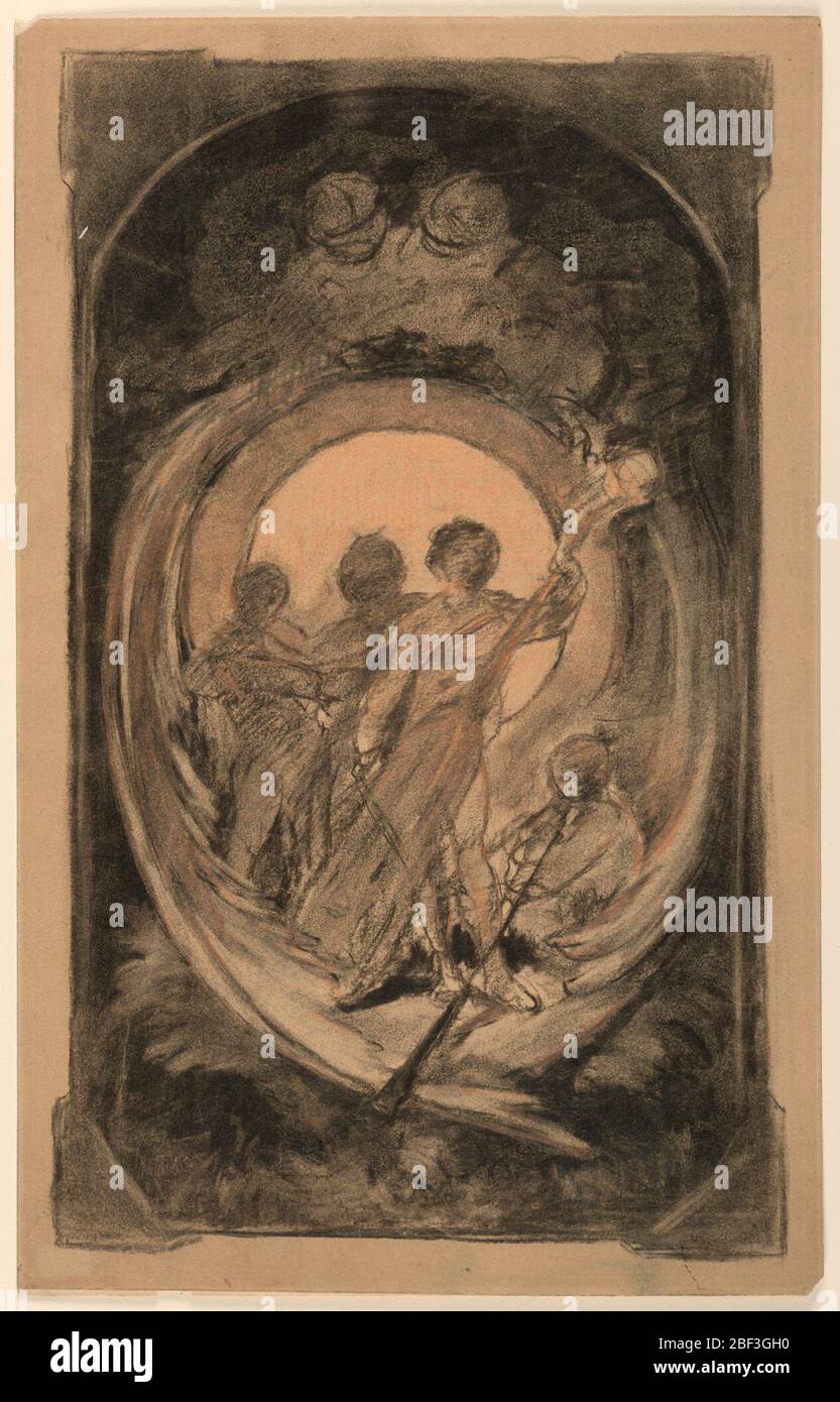 Decorative Design. A circular niche, framed by two hanging leaves, upon ...