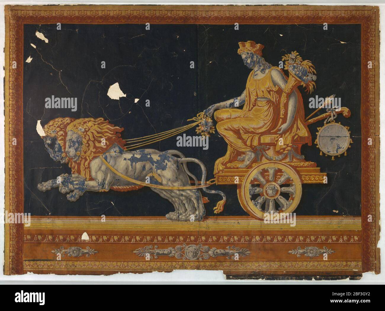 Overdoor. Overdoor panel, design of Cybele seated in a chariot drawn by ...