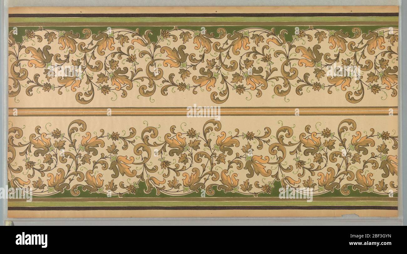 Frieze. Two bands of mirror-reversed repeating scroll pattern composed ...