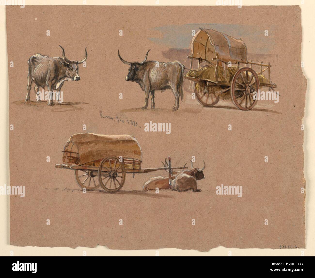 Oxcarts Rome Italy. Recto: Horizontal view divided into two areas: at ...