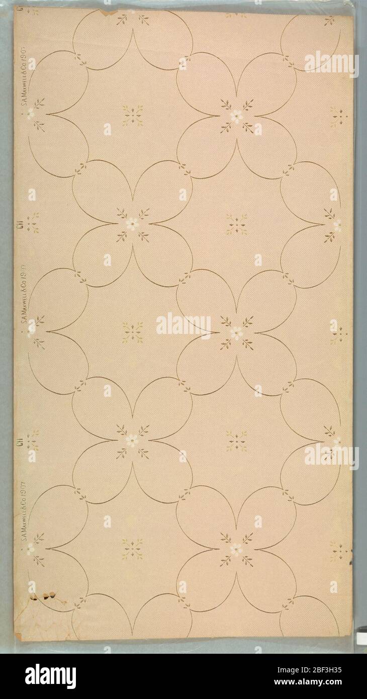 Ceiling paper. Lattice pattern of four-petal floral motif with small ...