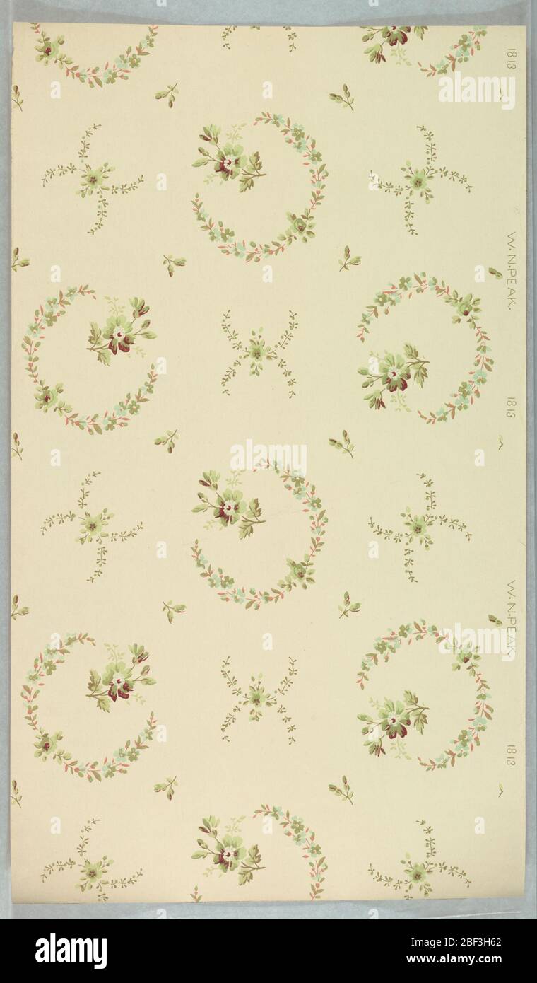 Ceiling paper. Floral wreaths with floral sprig at top center ...