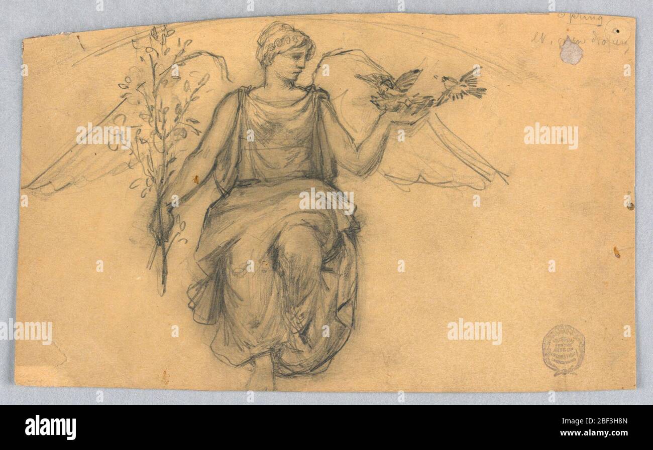 Spring Sketch of Winged Figure. Angel sitting, facing frontally and ...