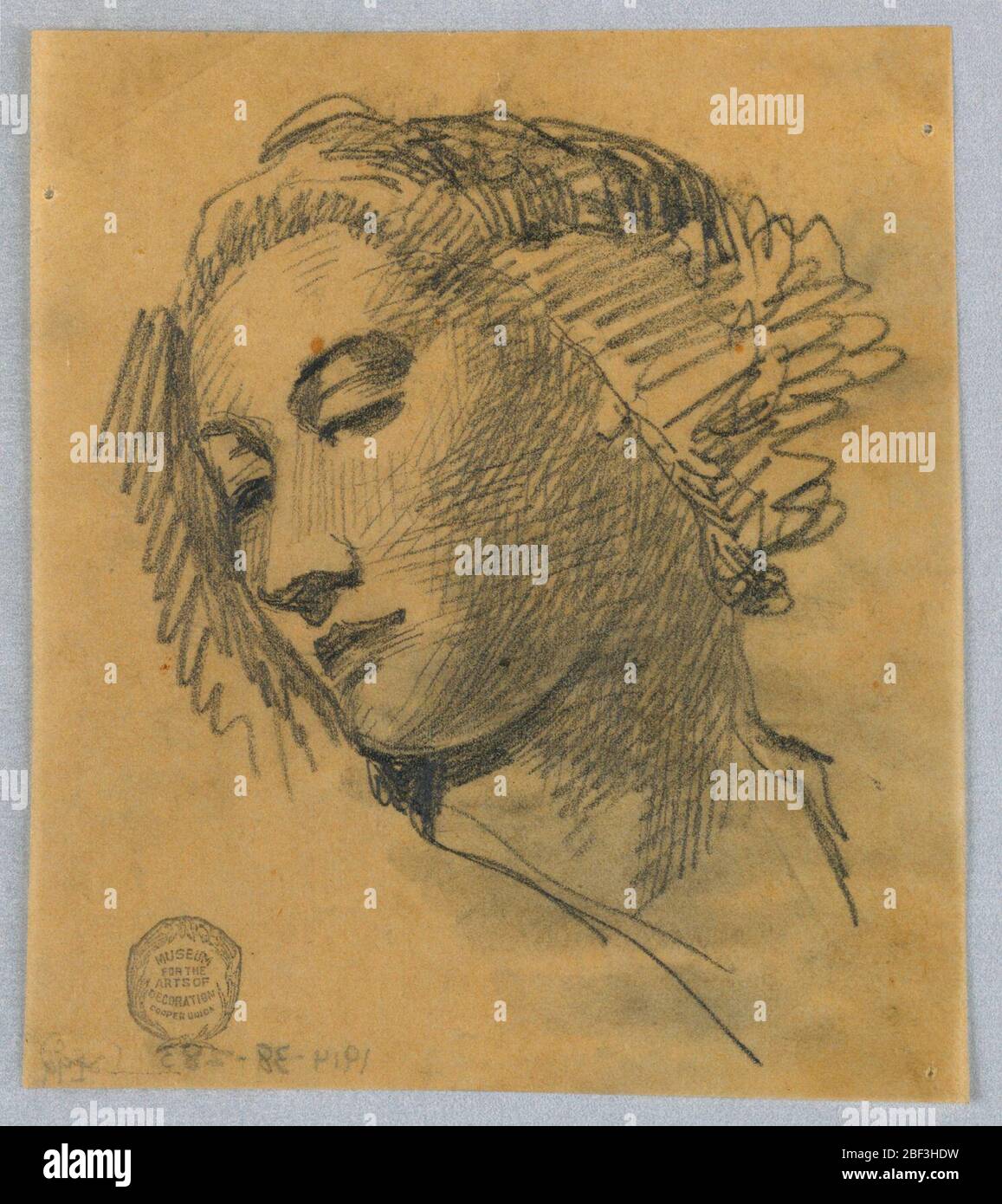 Sketch of a Womans Head. Woman's head turned toward her shoulder to the ...