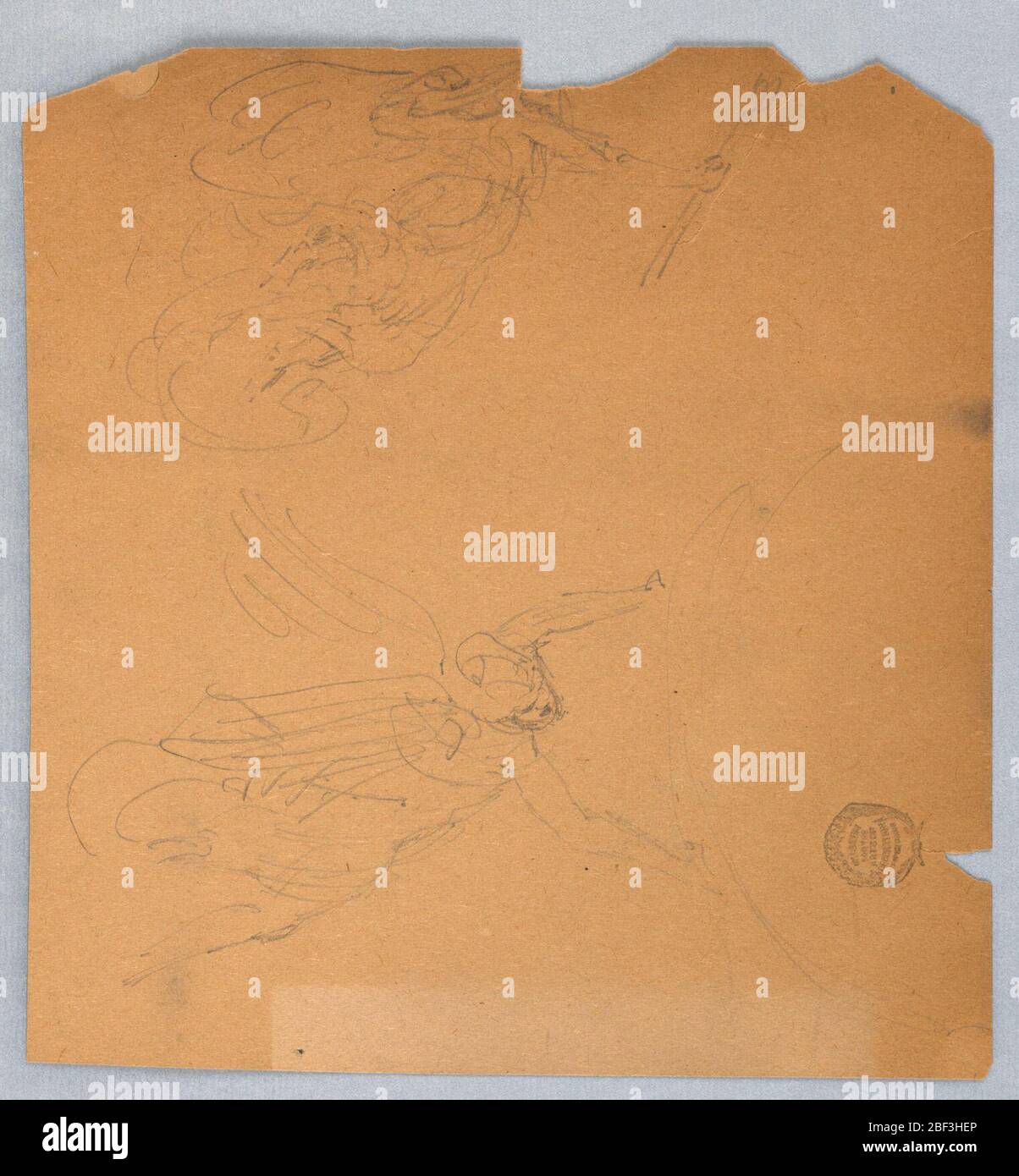 Sketches of Angels. Two angels, flying with their heads down. One has ...