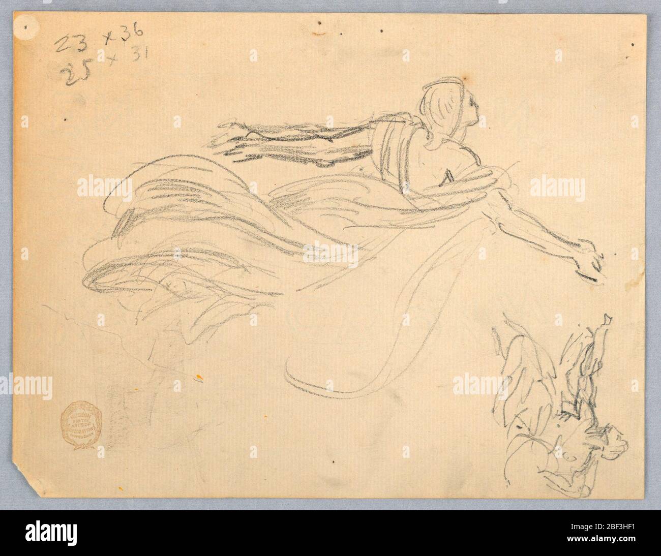 Sketch of an Angel. Lone figure, arms outspread, flying to the right ...