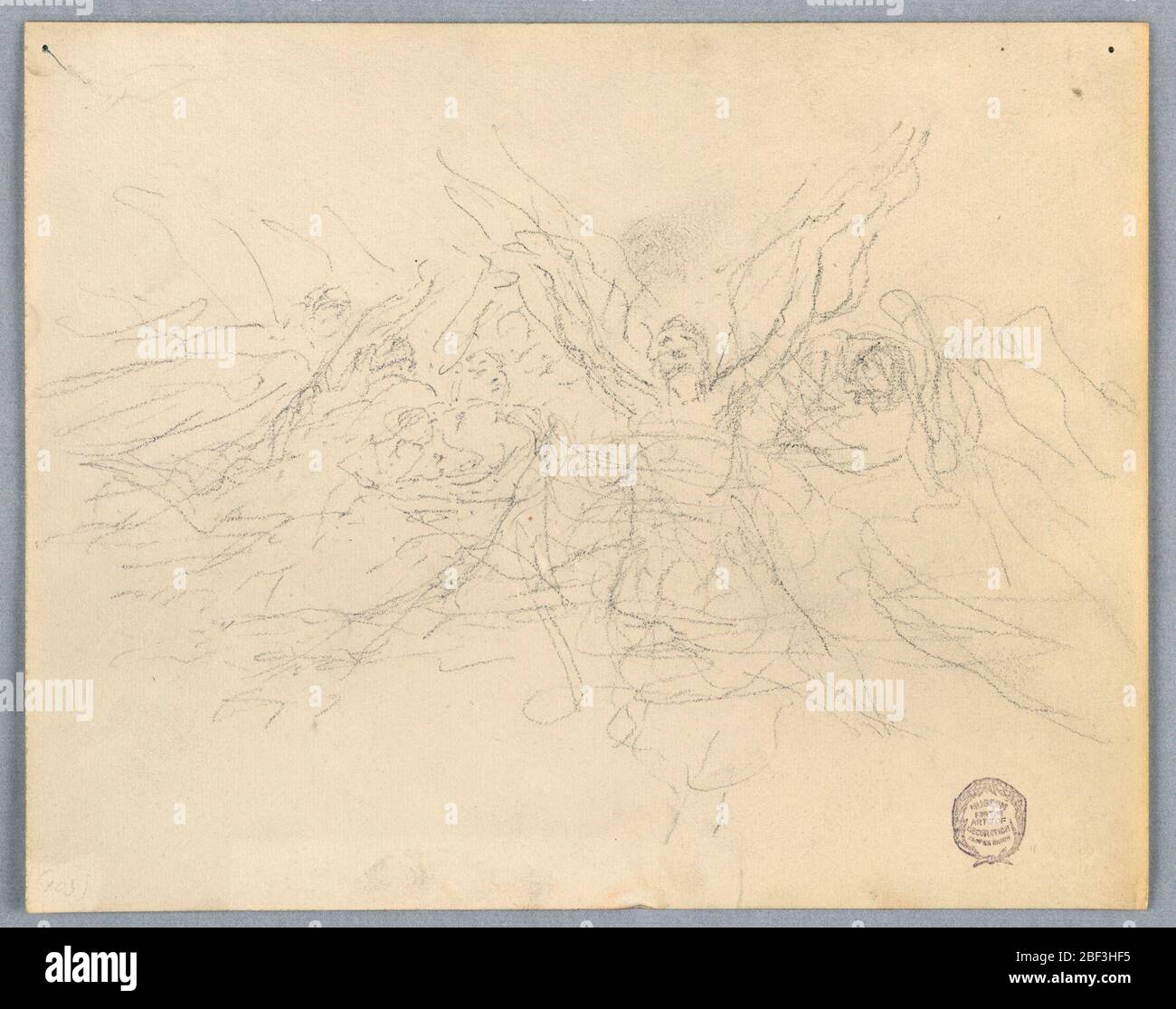 Sketch of Worshipping Angels. Angels in a group, central one with arms ...