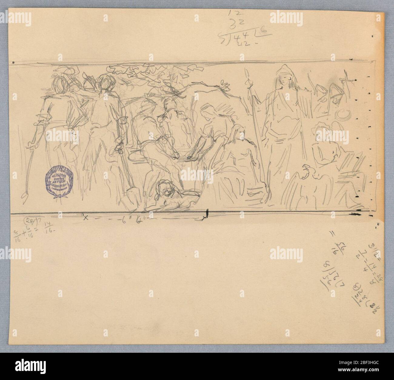 Study for a Mural or Panel. Figures under a tree, center. Figure with a ...