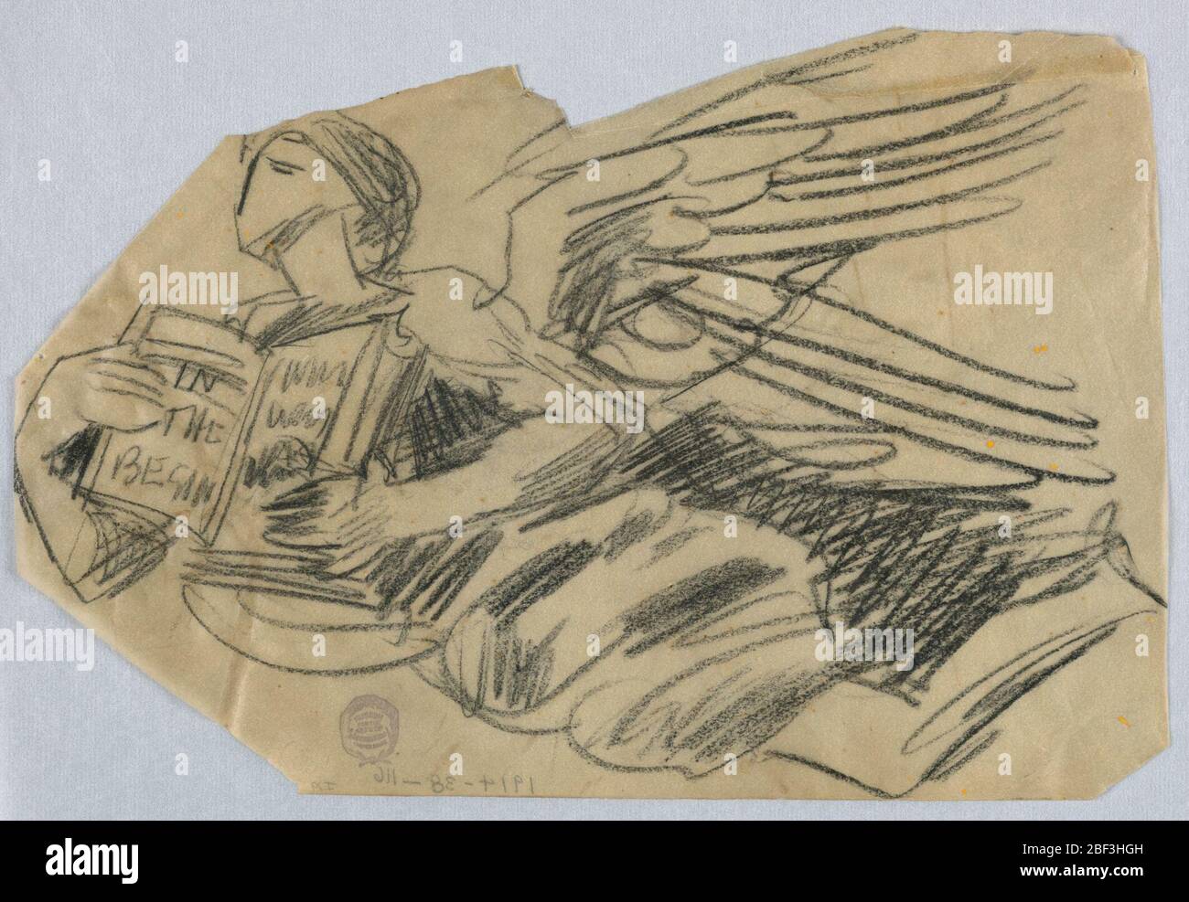 Study of Angel with a Book. Angel in flight toward the left, holding an ...