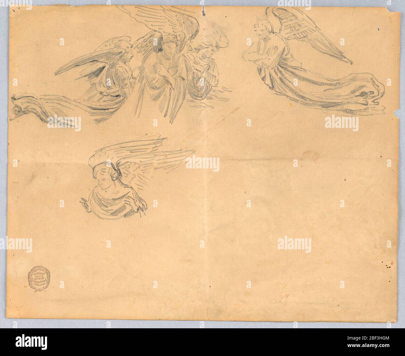 Sketch of Angels. Upper left, group of three angels facing towards the ...