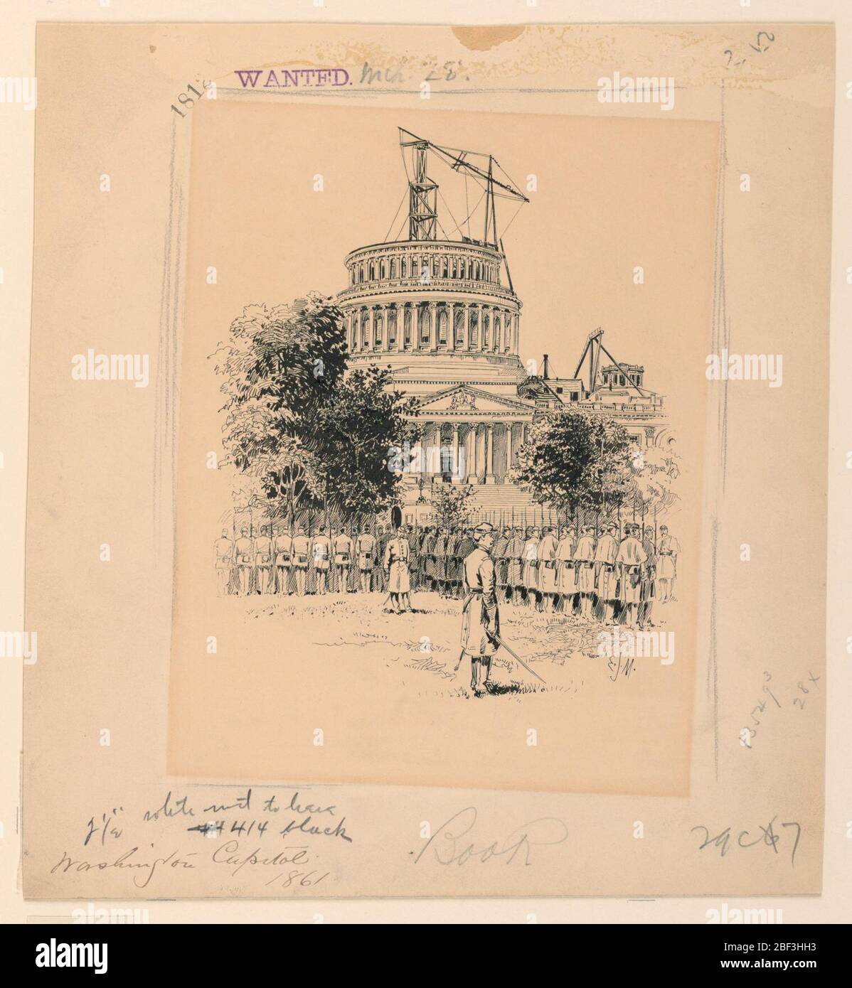 The National Capitol 1861. A large group of soldiers, in formation ...