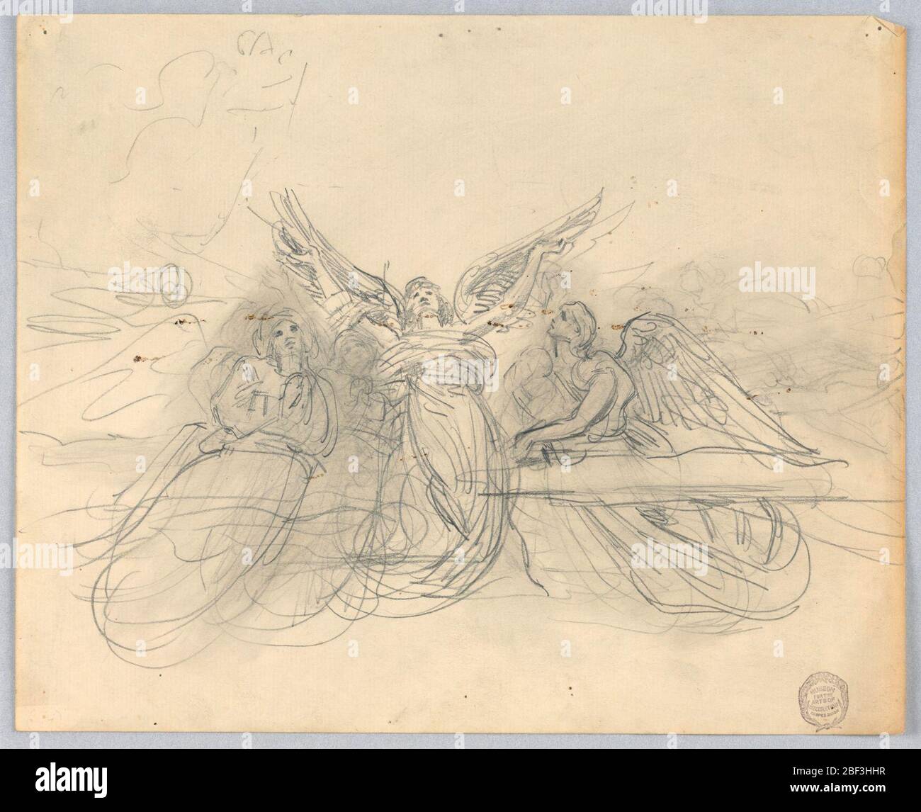 Group of Angels. Central angel facing frontally with arms upraised ...