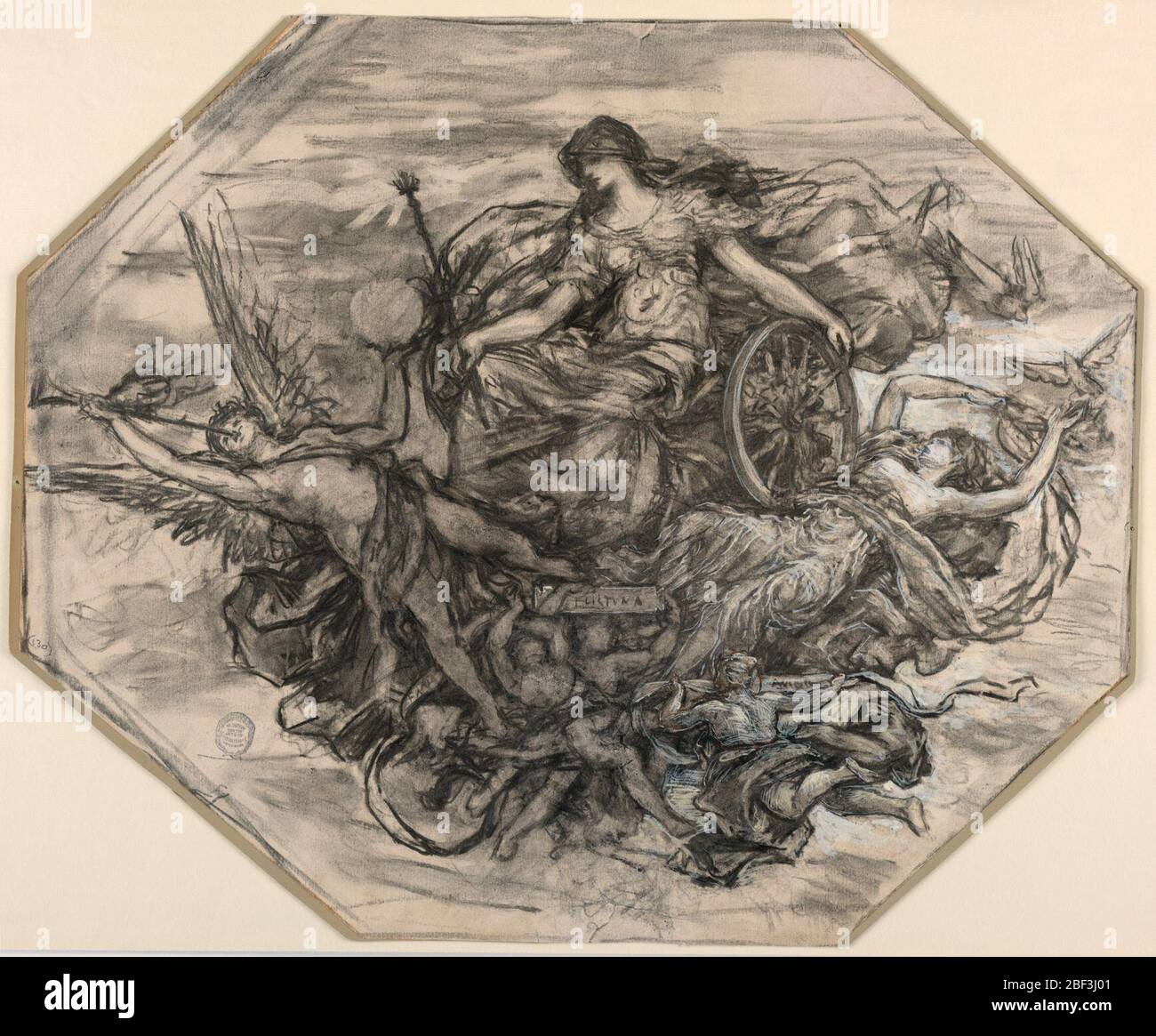 Fortuna. Octagonal composition. The goddess Fortuna rests her left hand ...