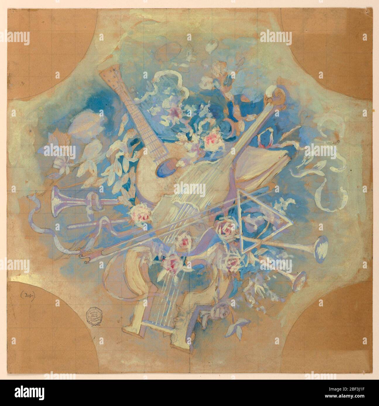 Study for Music. Sketch for a panel, shaped like an equilateral cross ...