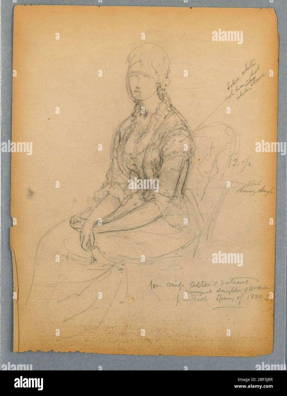 Sketch for Portrait of Miss Astor. Woman seated with her hands crossed ...
